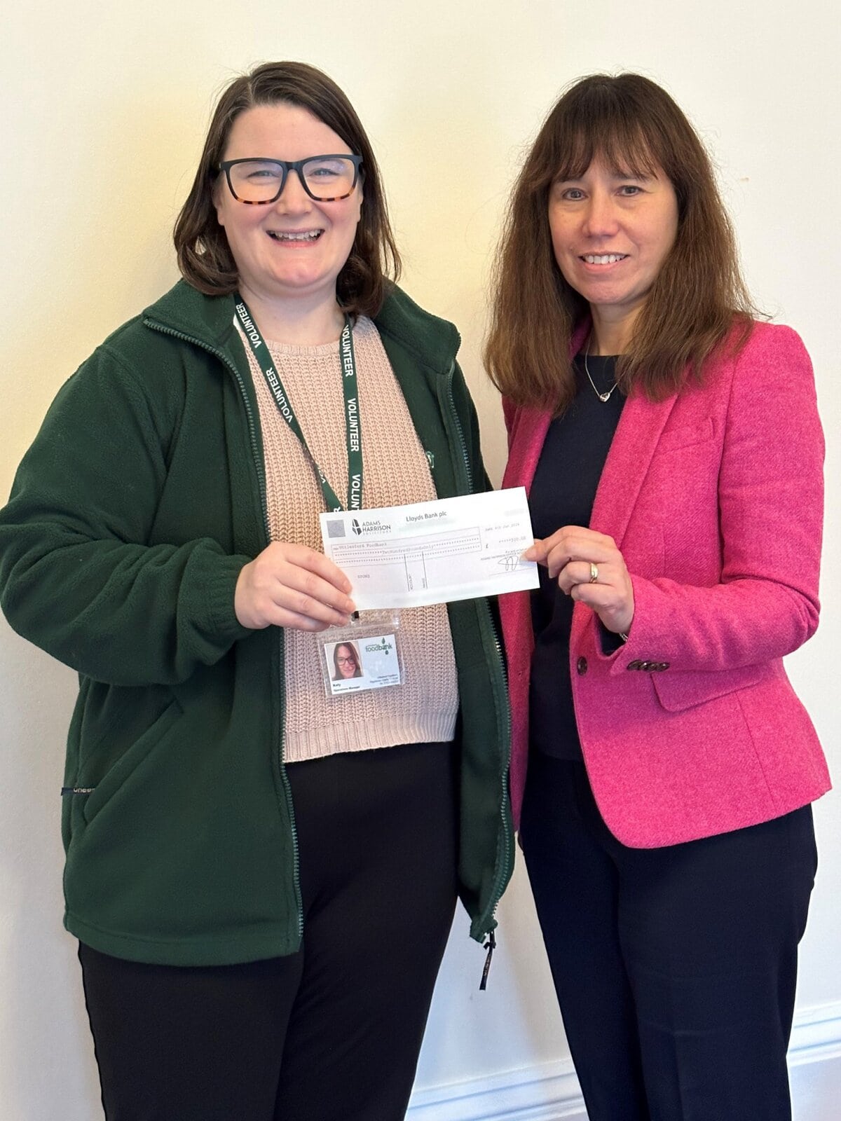 Charity cheque presentation to Uttlesford Food Bank | Adams Harrison