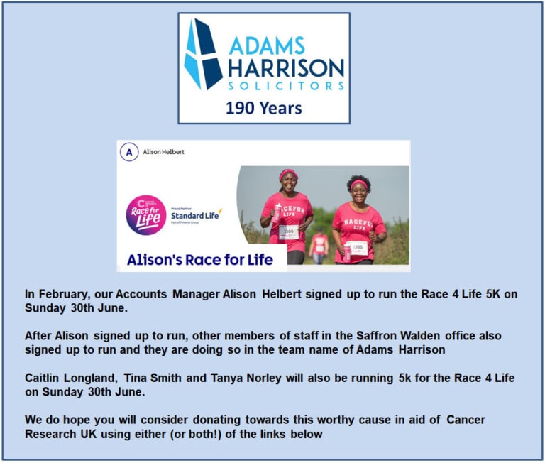 Adams Harrison 190th: Race For Life | Adams Harrison